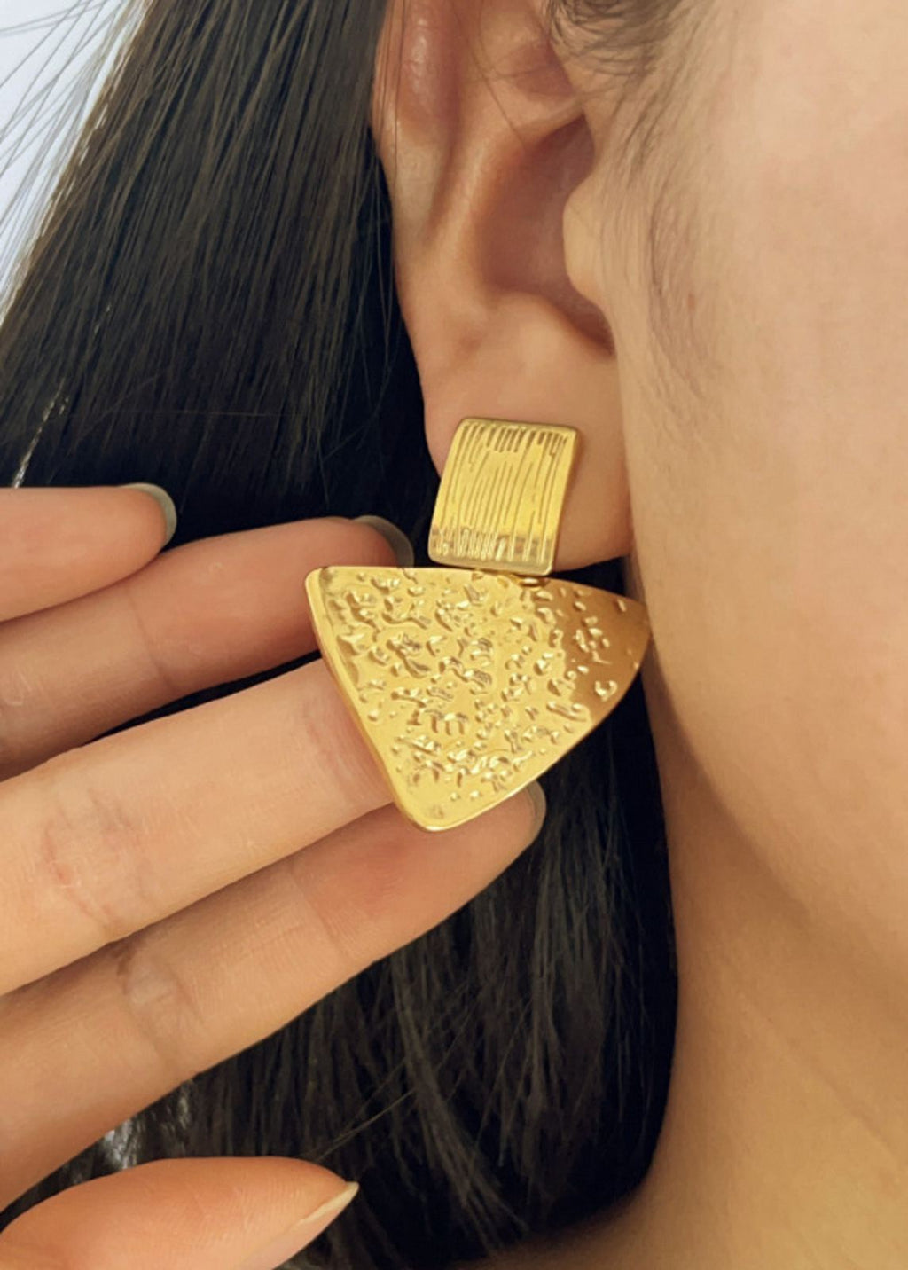 Gold Hammered Triangular Drop Earrings – Vivian Seven