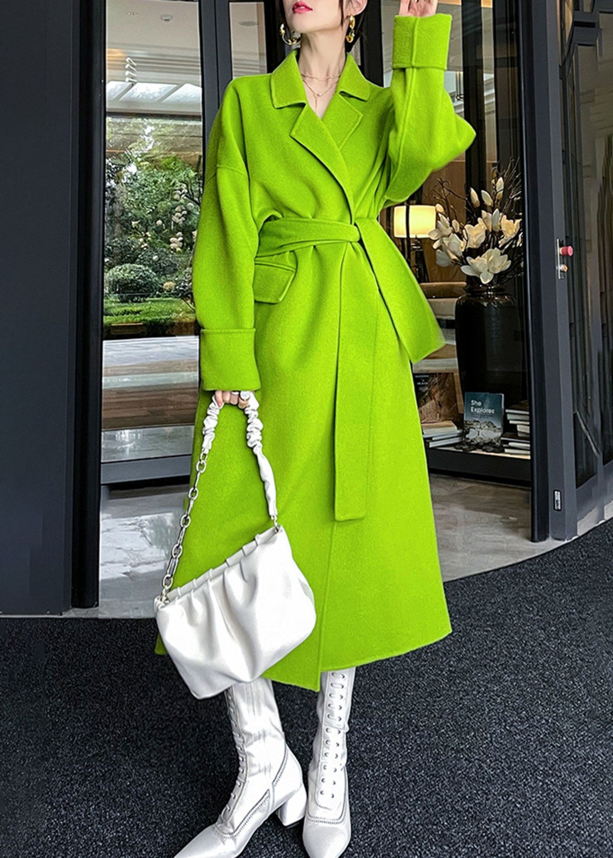 Bright Green Belted Wool Wrap Long Coat – Vivian Seven