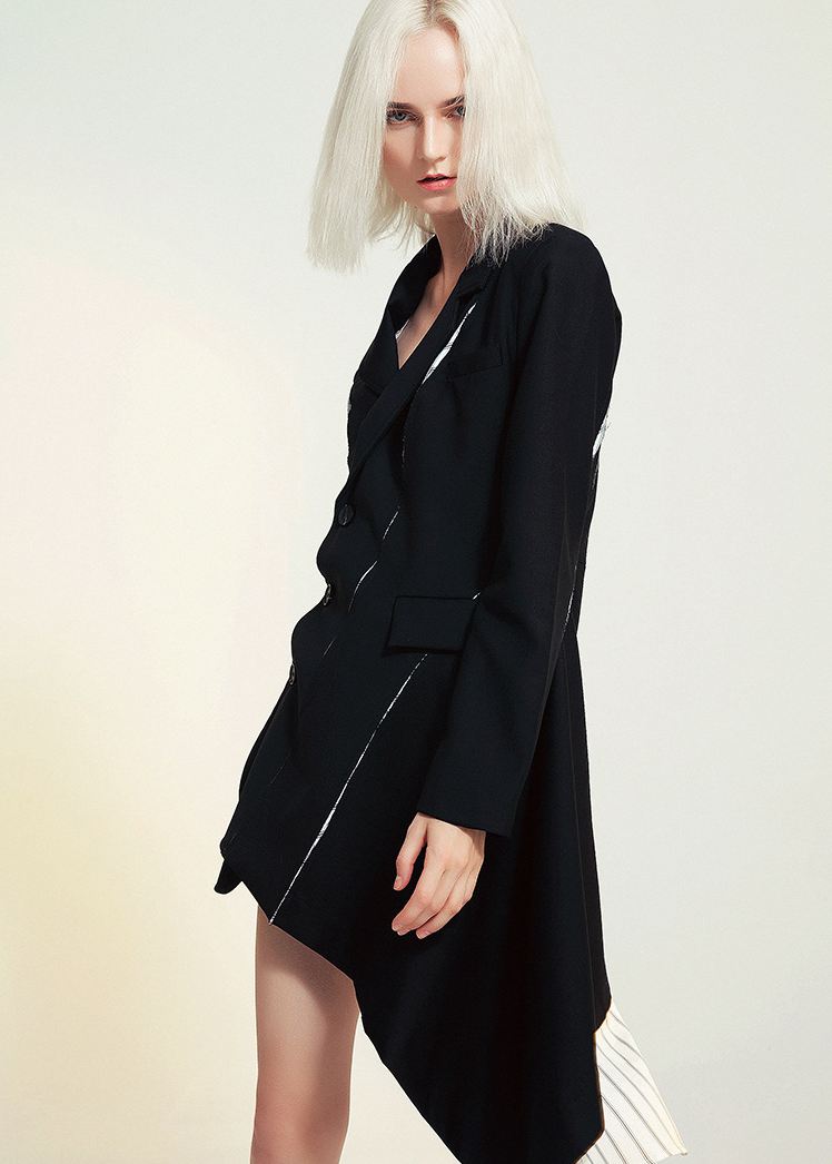 Asymmetric High-Low Bottom Single Breasted Coat – Vivian Seven