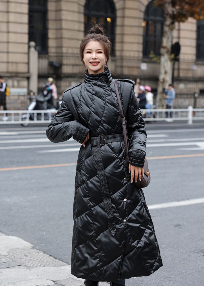 Black Belted Down Puffy Long Coat – Vivian Seven