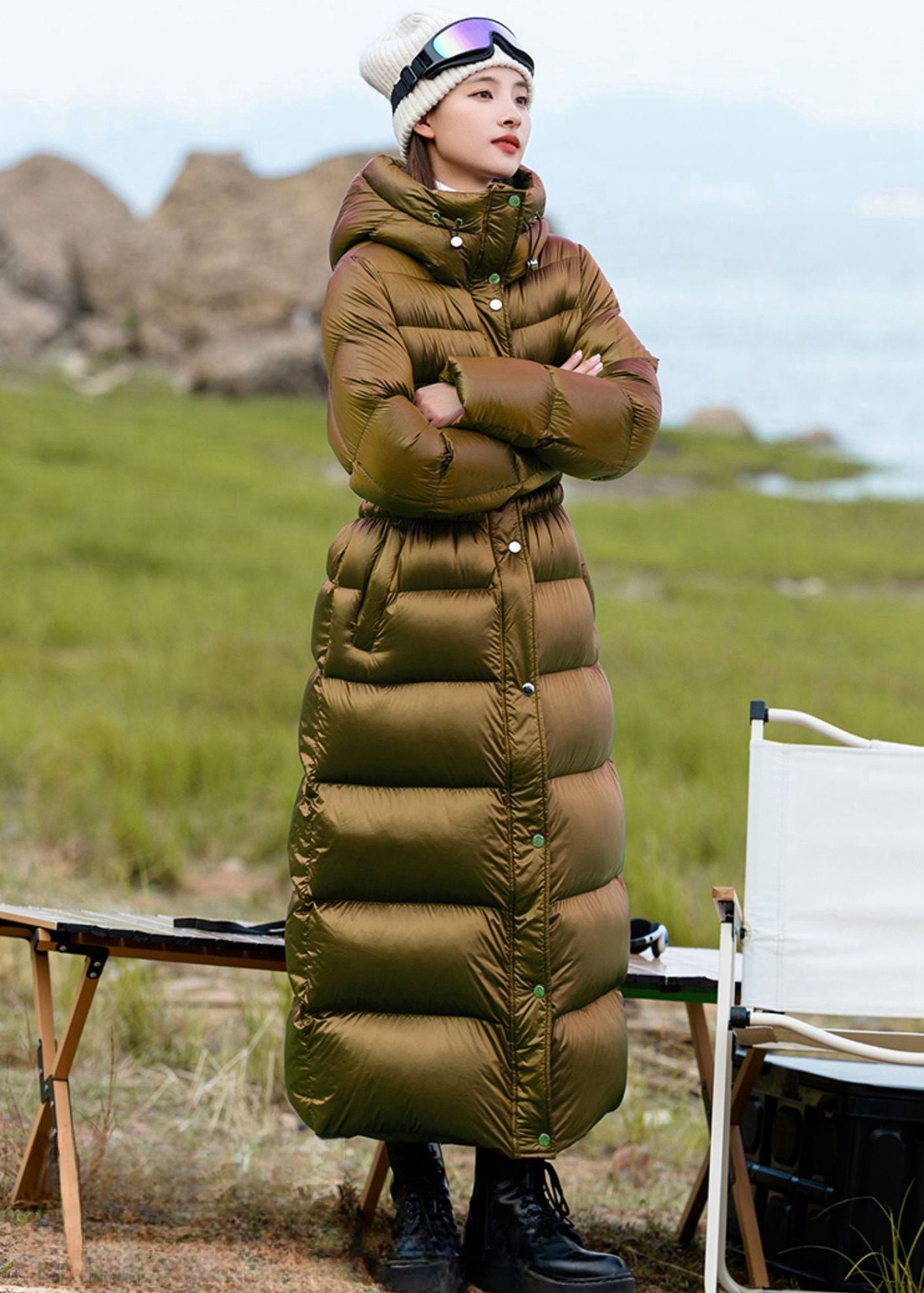 Hooded Long Down Puffer Coat | Winter Overcoat – Vivian Seven