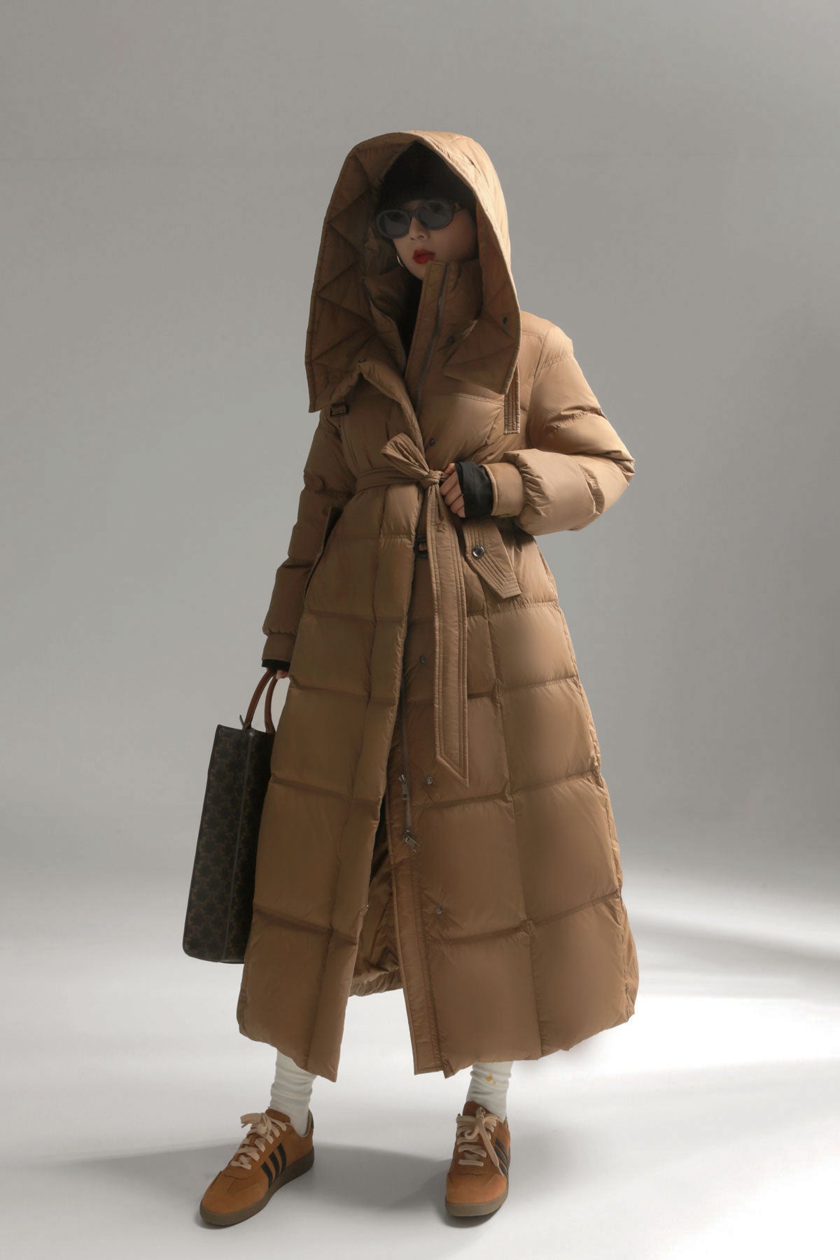 Big Hooded Collar Belted Long Down Puffer Coat – Vivian Seven