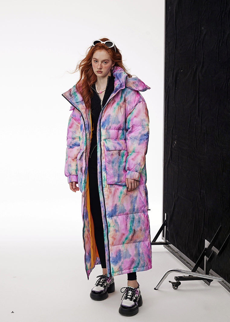 Colorful Doodle Hooded Long Down Puffer Coat – Vivian Seven