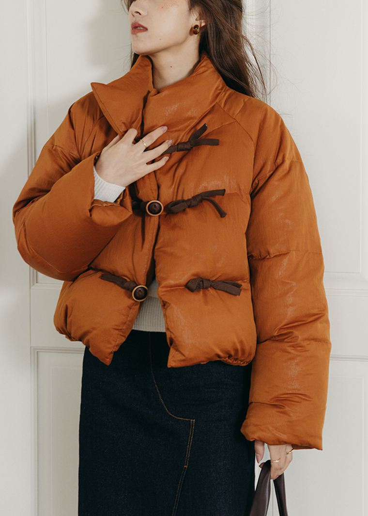 Orange Stand Collar Short Down Puffy Coat – Vivian Seven