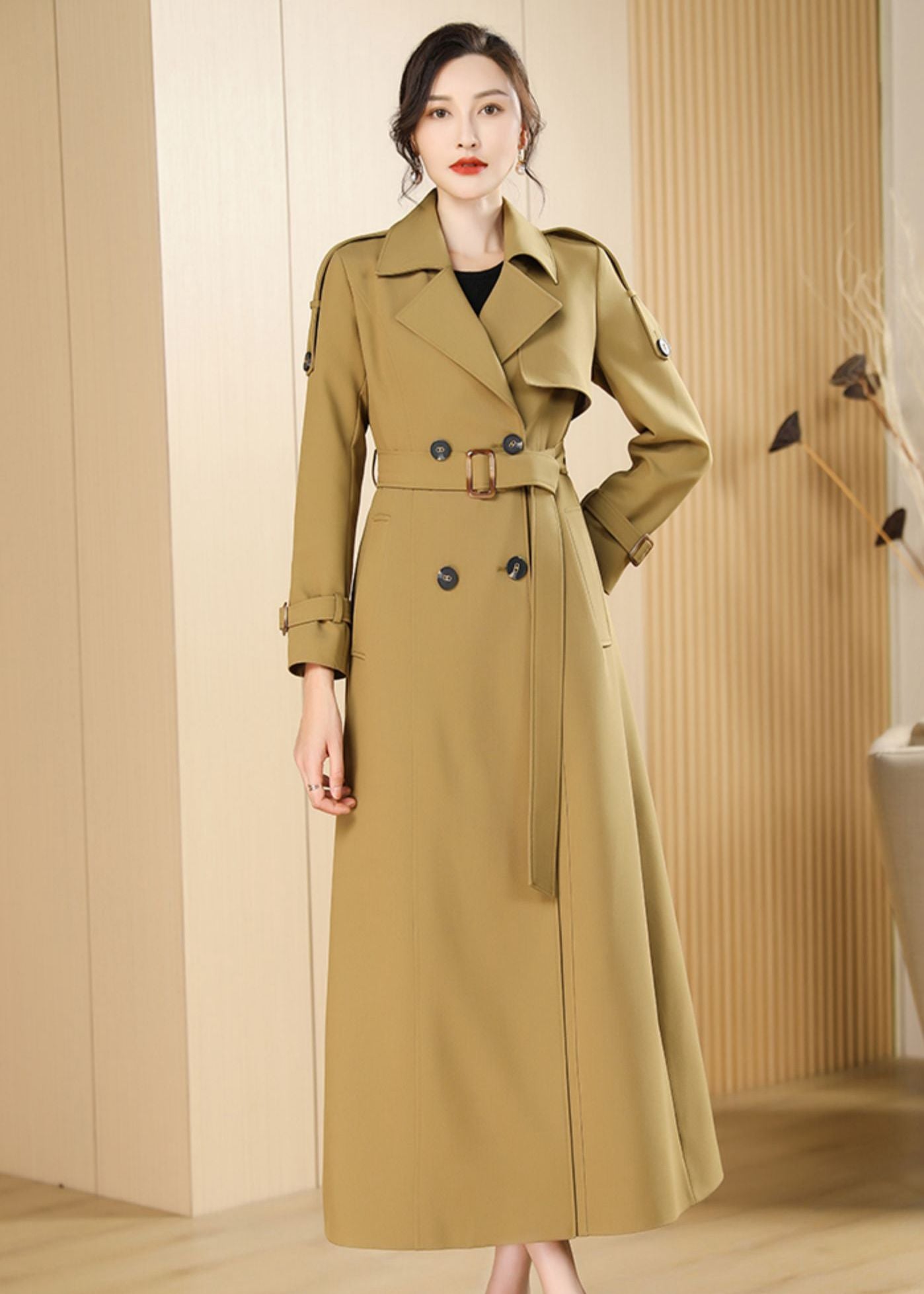 Epaulet Double Breasted Button Long Trench Coat – Vivian Seven