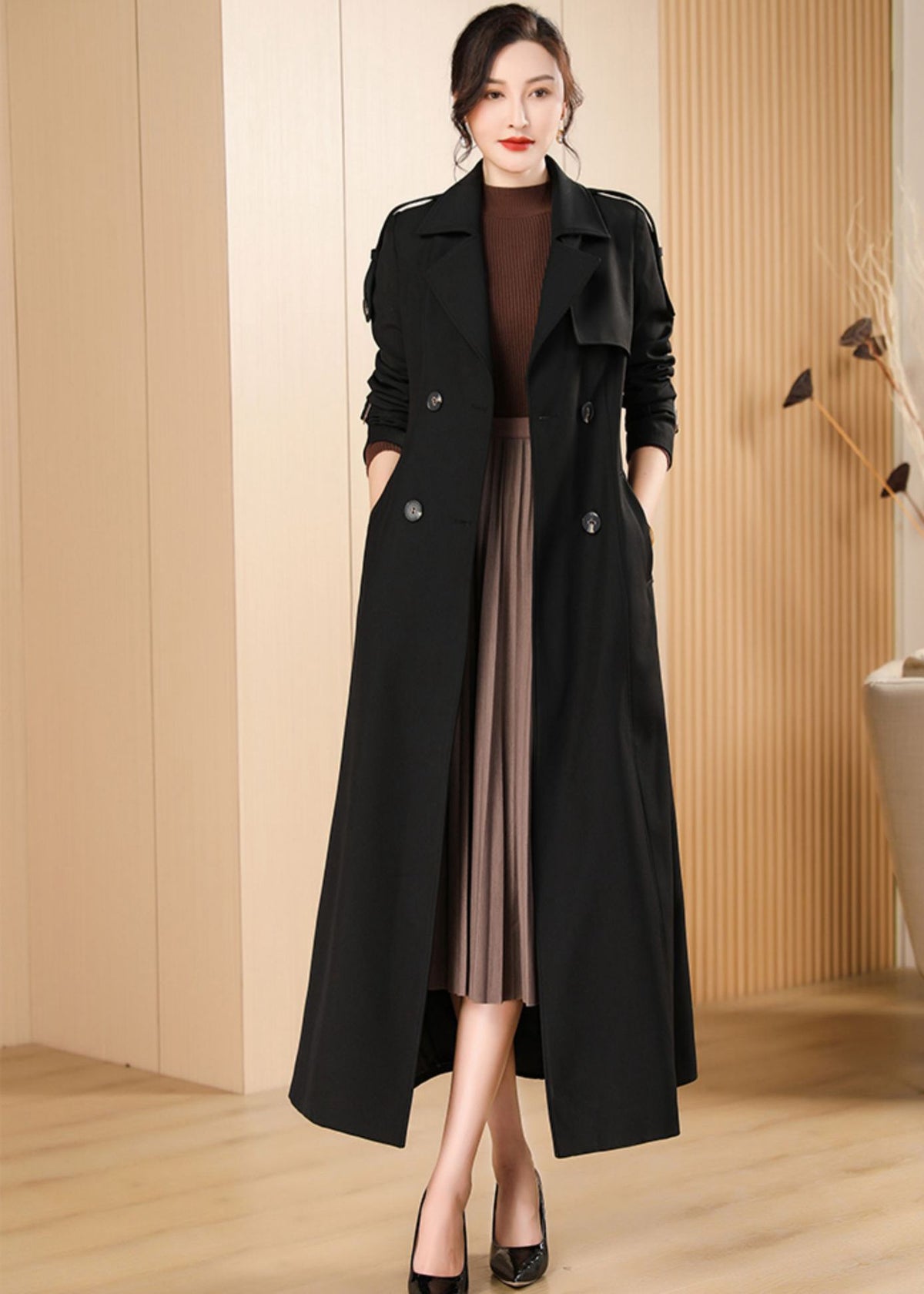 Epaulet Double Breasted Button Long Trench Coat – Vivian Seven