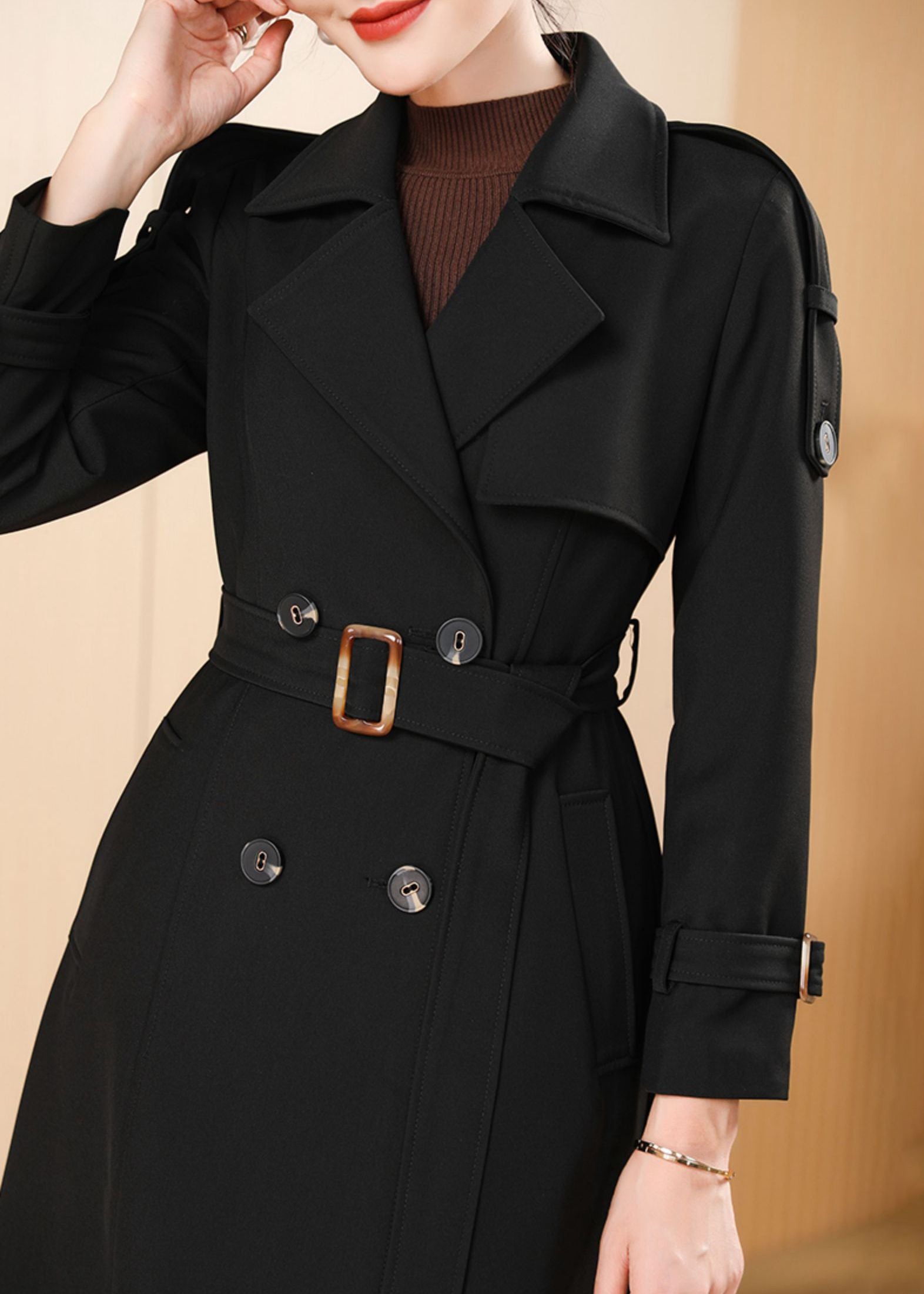 Epaulet Double Breasted Button Long Trench Coat – Vivian Seven