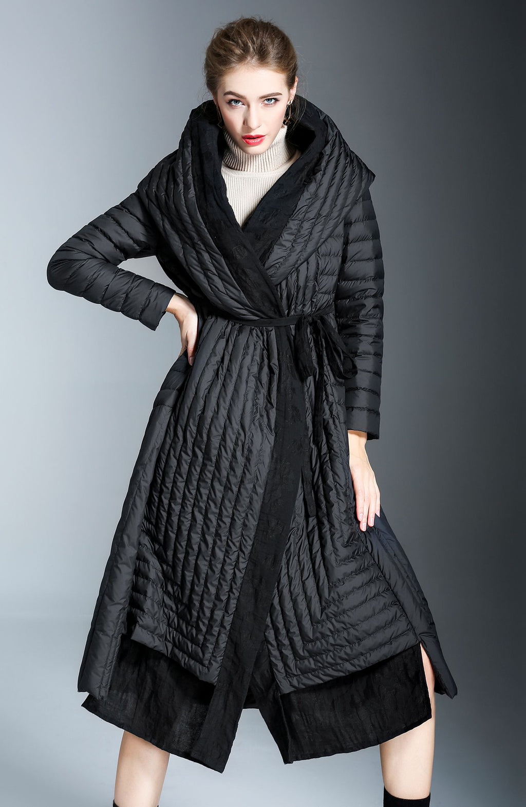 Striped Hooded Patchwork Jute Down Puffer Wrap Coat – Vivian Seven