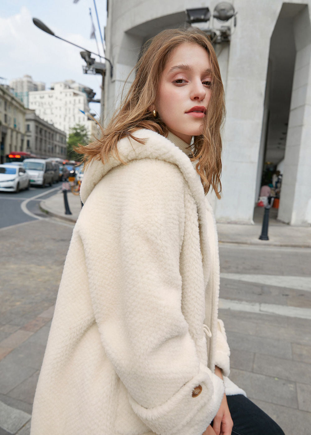 Toggle Front Hooded High Pile Wool Fleece Coat – Vivian Seven