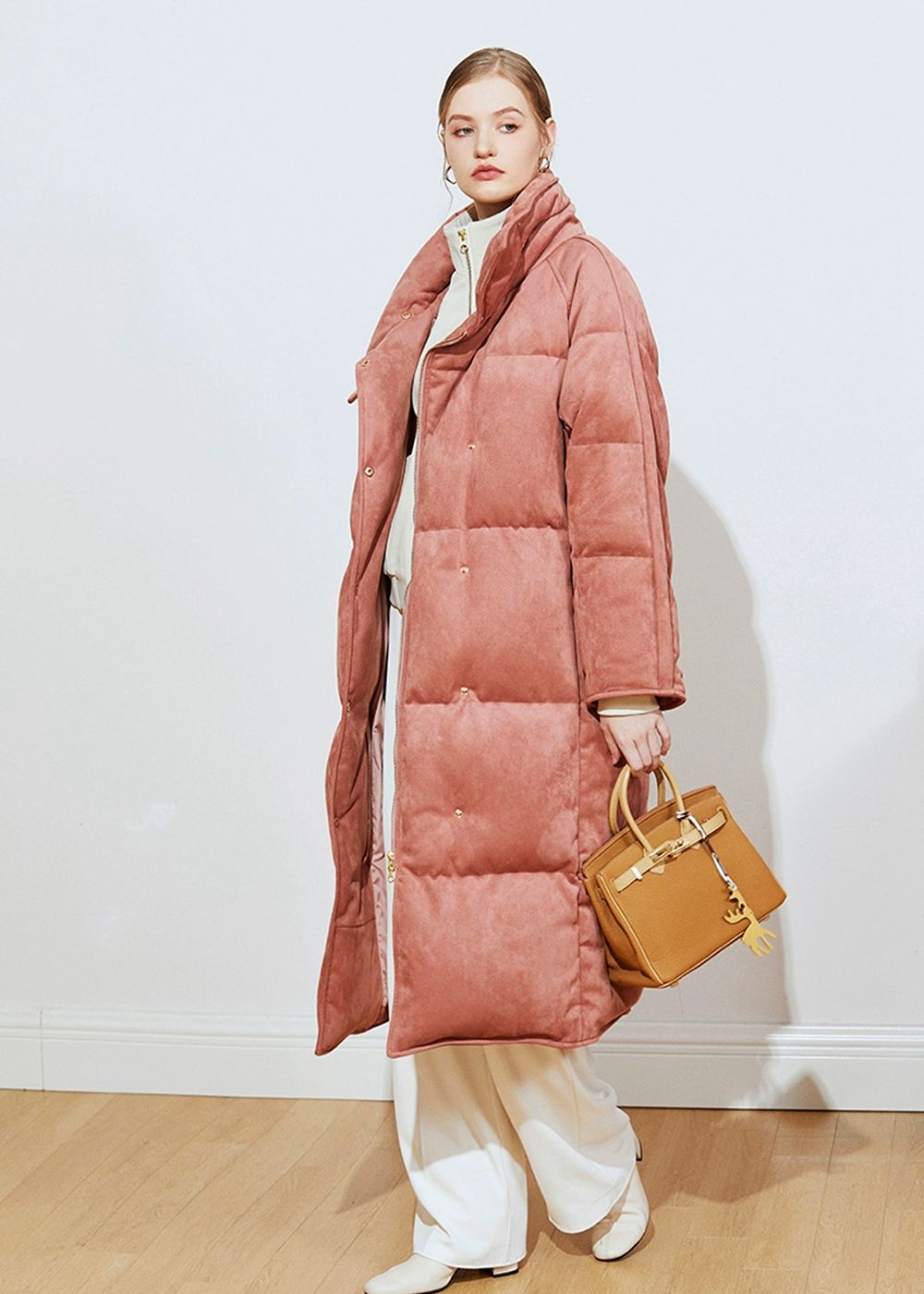 Pink Long Down Puffer Coat | Women's Winter Outerwear – Vivian Seven