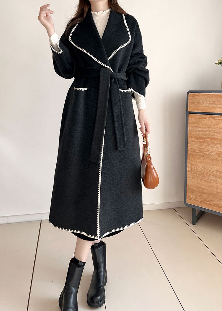 Toothhed Hem Wool Blend Belted Long Coat – Vivian Seven