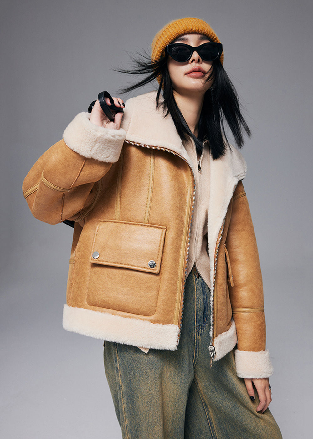 Jillian Wool Fur Leather Jacket | Women's Winter Coat