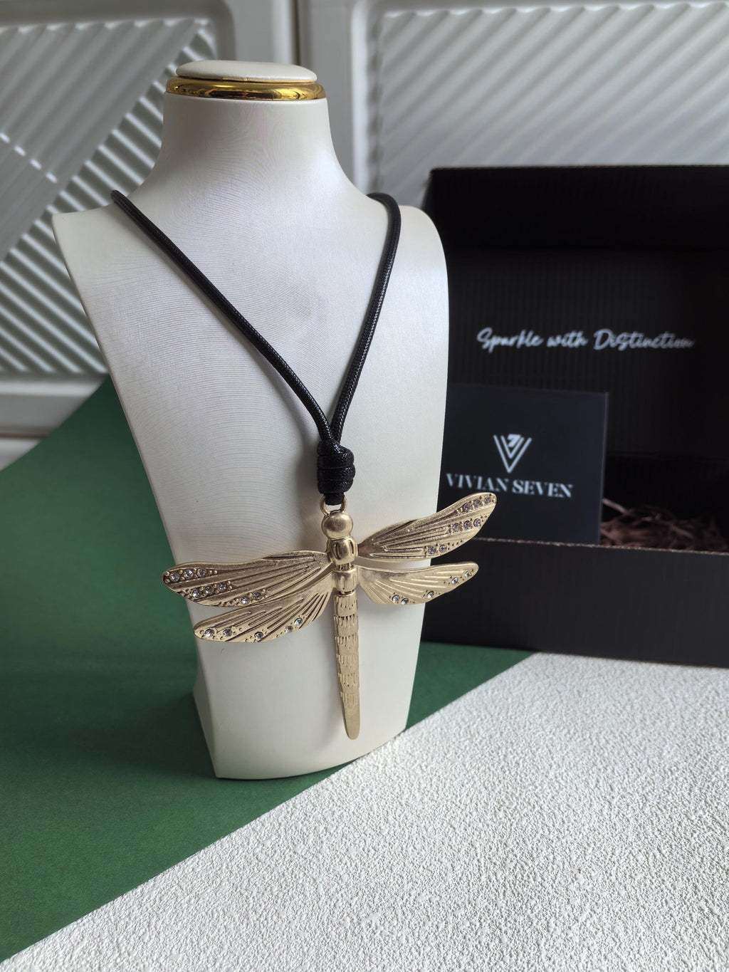 Long Black Rope Exaggerated Gold Metal Dragonfly Pendant Statement Nec ...