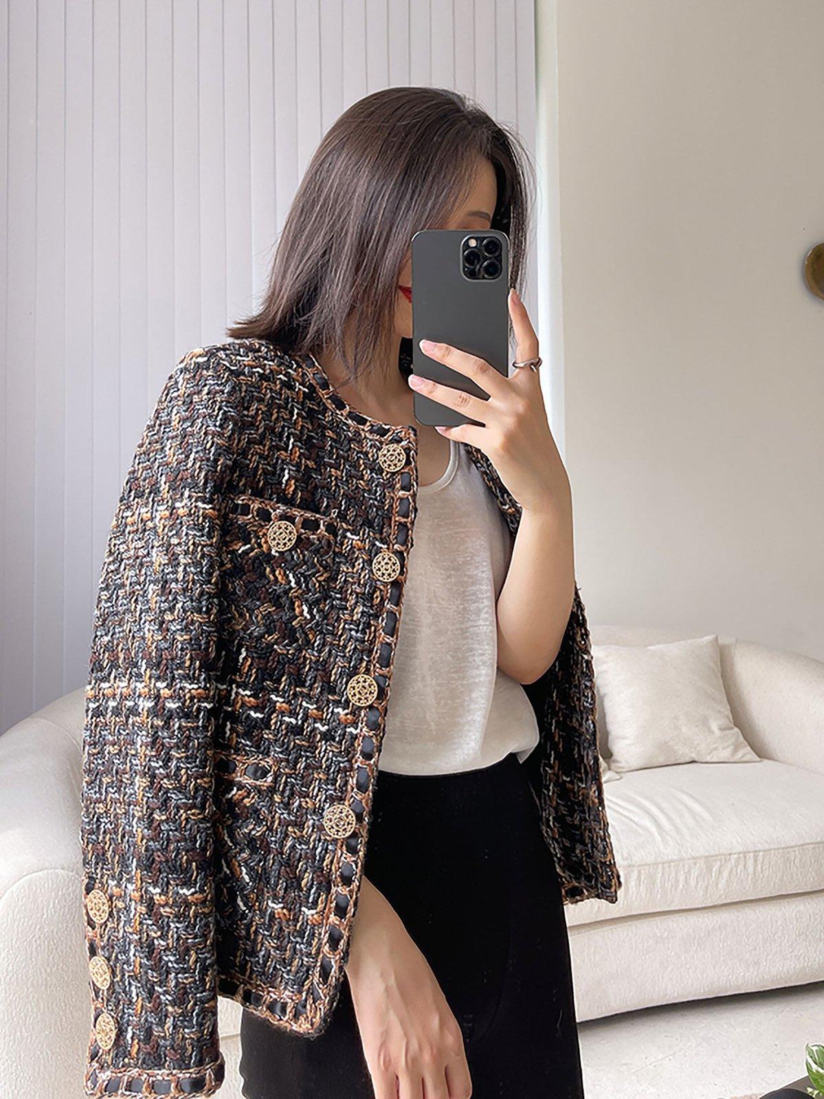 Jewel neck Tweed Short Jacket | Handmade – Vivian Seven
