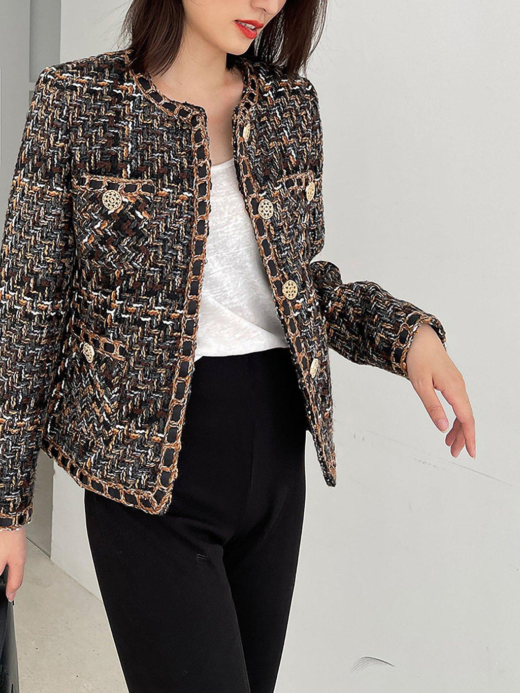 Jewel neck Tweed Short Jacket | Handmade – Vivian Seven