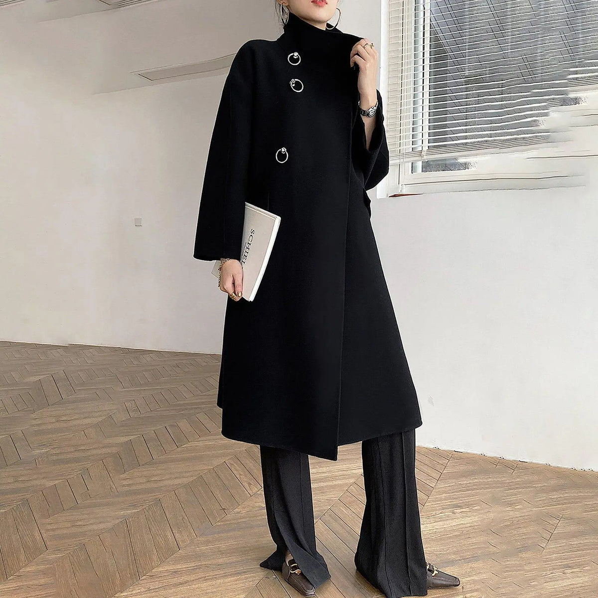 Stand Collar Hoop Loose Wrap Wool Blend Coat – Vivian Seven