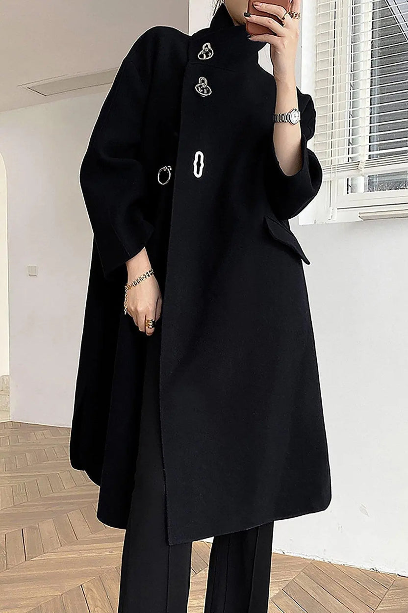 Stand Collar Hoop Loose Wrap Wool Blend Coat – Vivian Seven