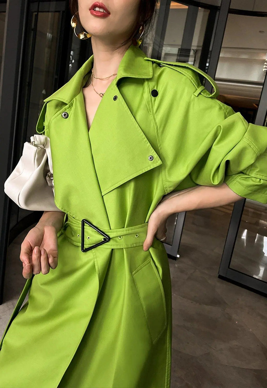 Geneva Green Epaulet Belted Long Trench Coat – Vivian Seven