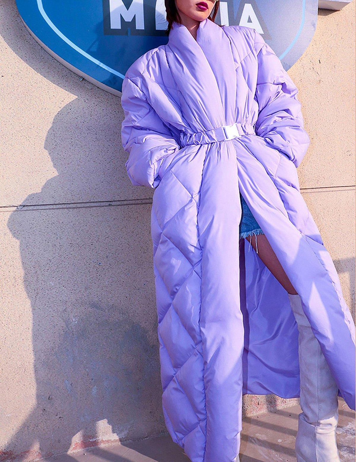 Shawl Collar Belted Wrap Maxi Puffer Down Coat – Vivian Seven