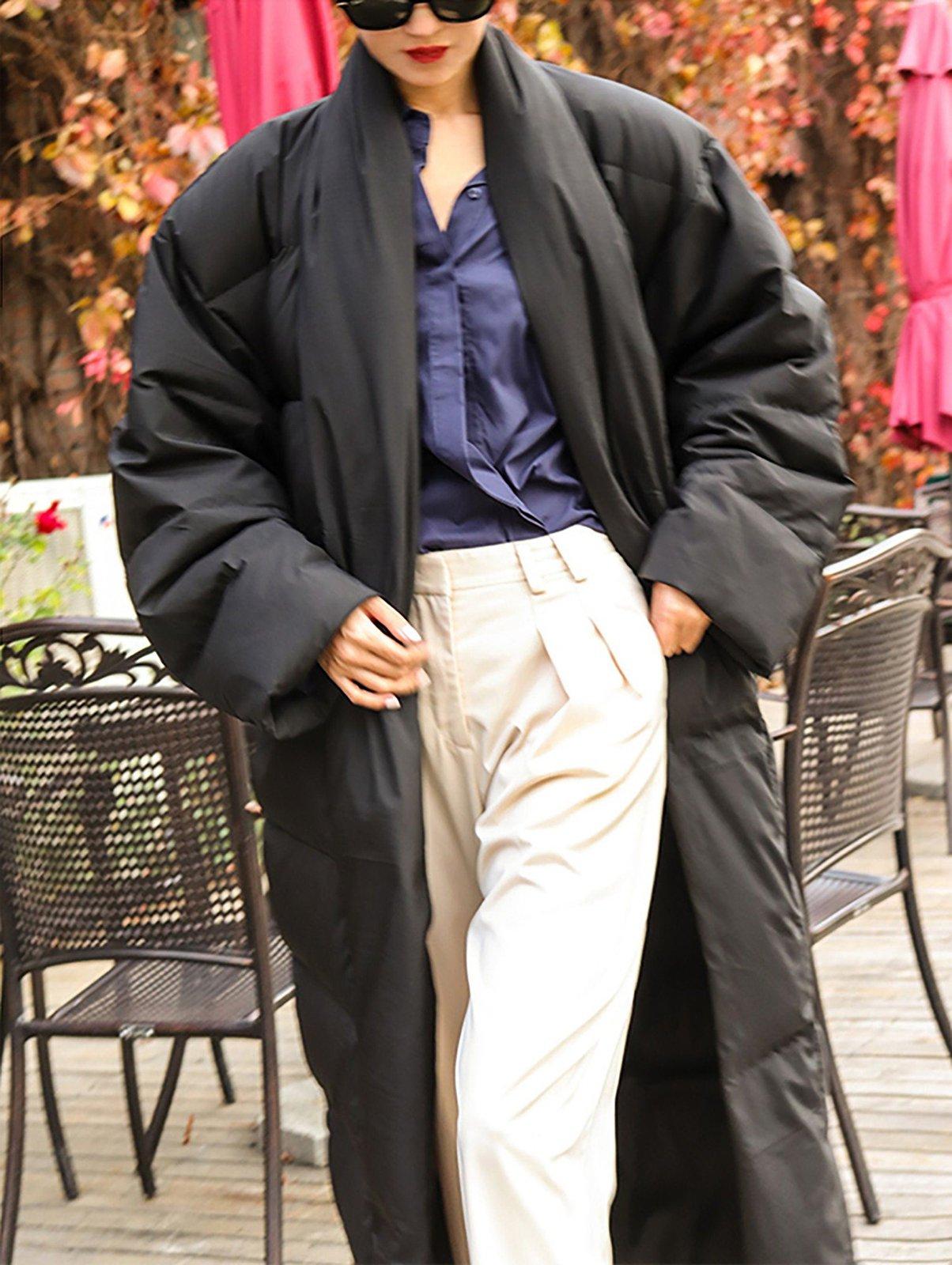 Shawl Collar Belted Wrap Maxi Puffer Down Coat – Vivian Seven