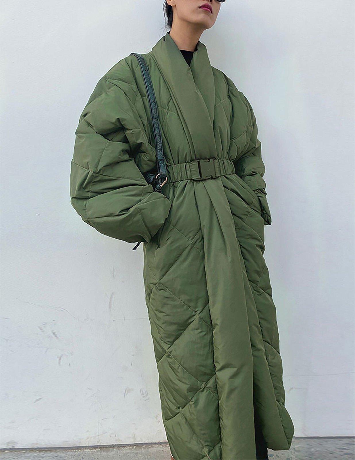 Shawl Collar Belted Wrap Maxi Puffer Down Coat – Vivian Seven