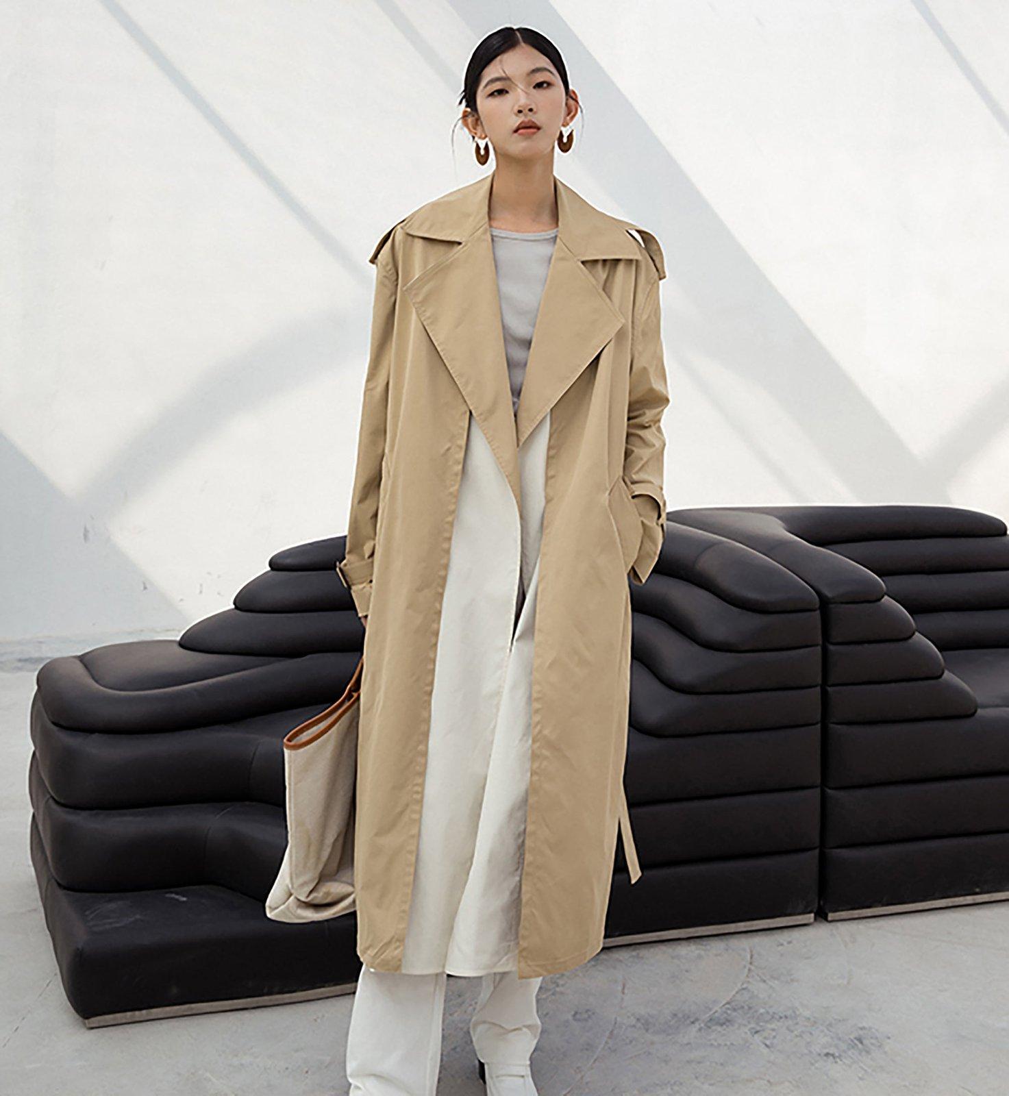 Greta Color Block Belted Wrap Trench Coat | Vivian Seven