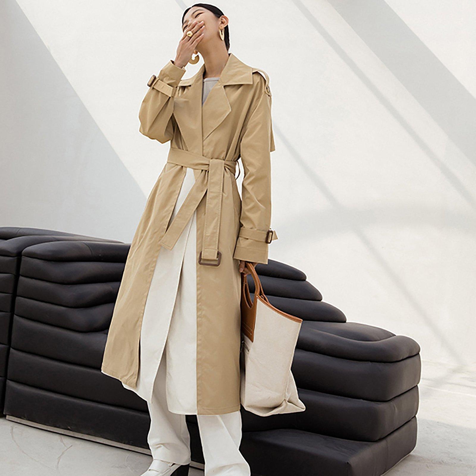 Greta Color Block Belted Wrap Trench Coat | Vivian Seven